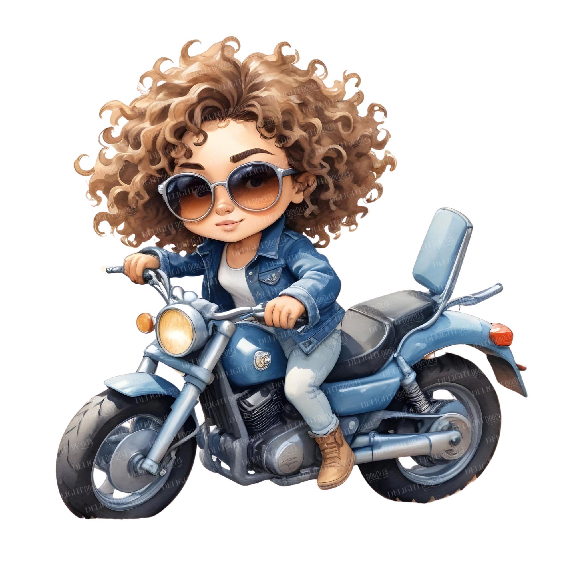 Chibi Woman on Motorcycle Pngs Afro-american Biker Girl Clipart ...