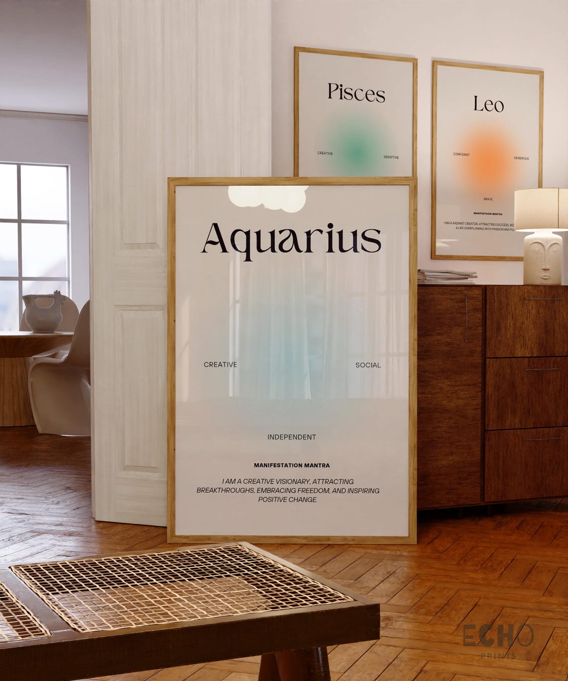 Aquarius Zodiac Sign Poster - Minimalist Manifestation Wall Art ...