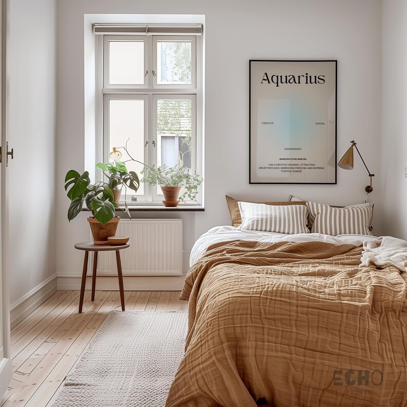 Aquarius Zodiac Sign Poster - Minimalist Manifestation Wall Art ...