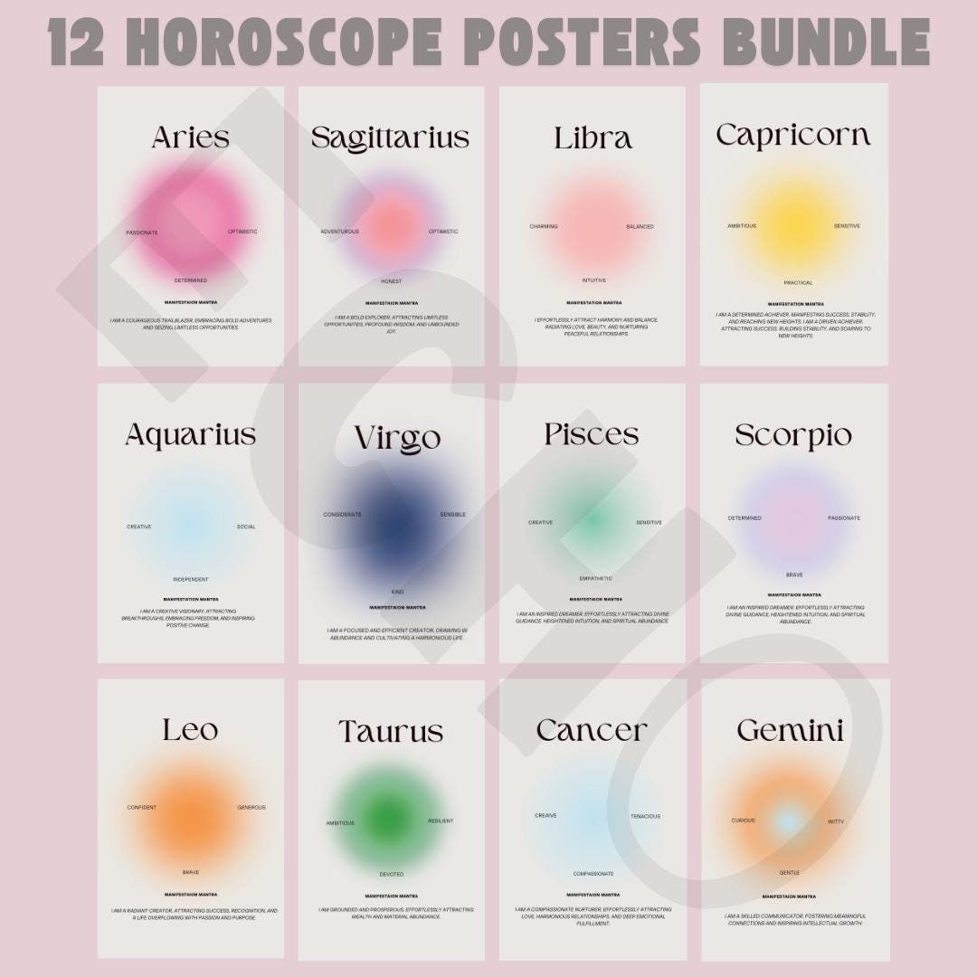 12 Horoscope Digital Poster Bundle | Zodiak Sign Art Prints ...