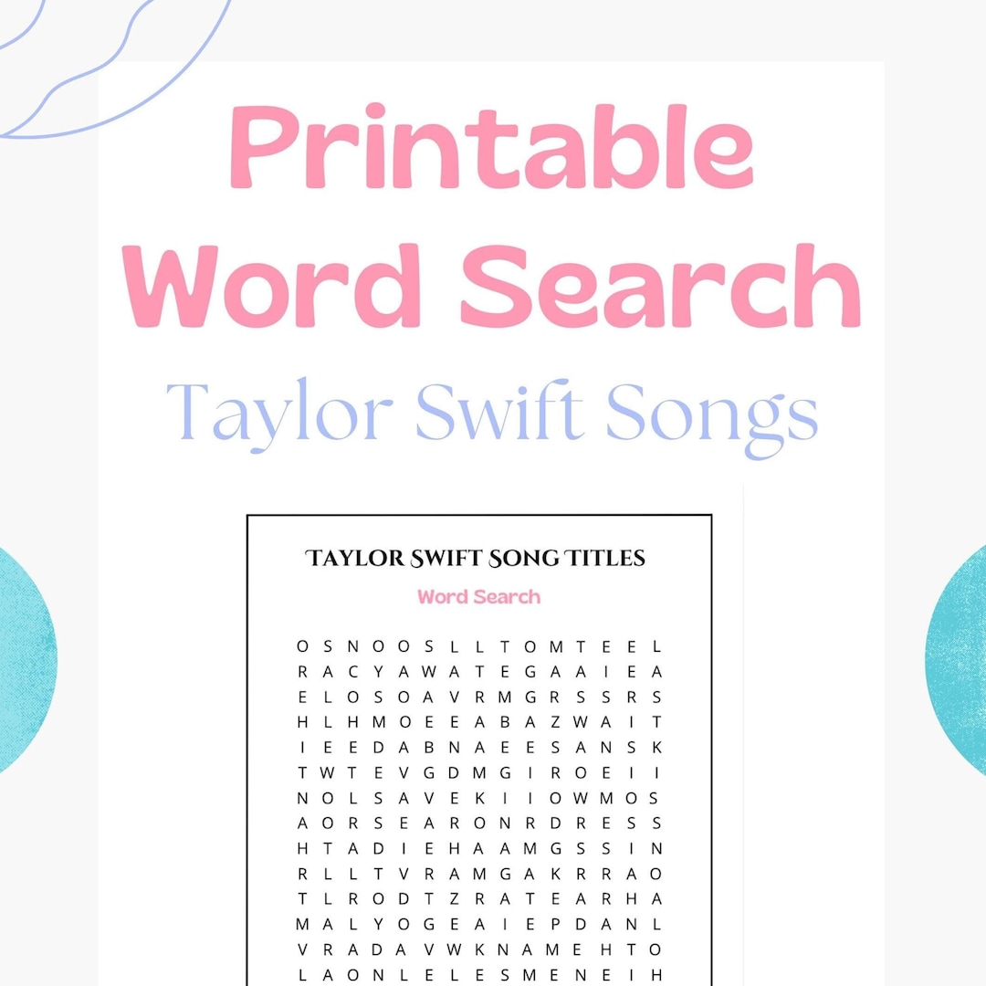 Taylor Swift Word Search Printable Games for Christmas Taylor Swift ...