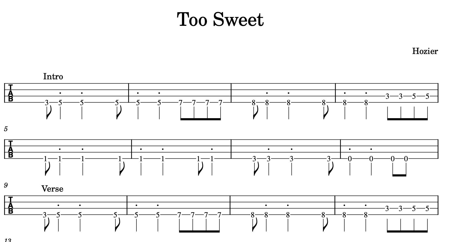 Too Sweet - Hozier BASS TAB + Sheet - Etsy