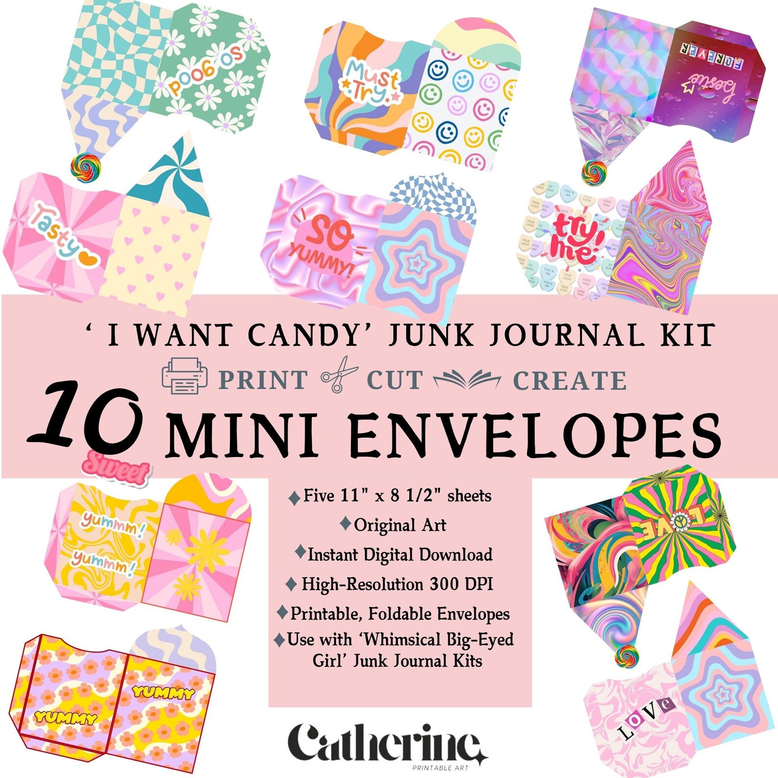 I Want Candy Printable Foldable Envelopes Ephemora for Junk Journals ...