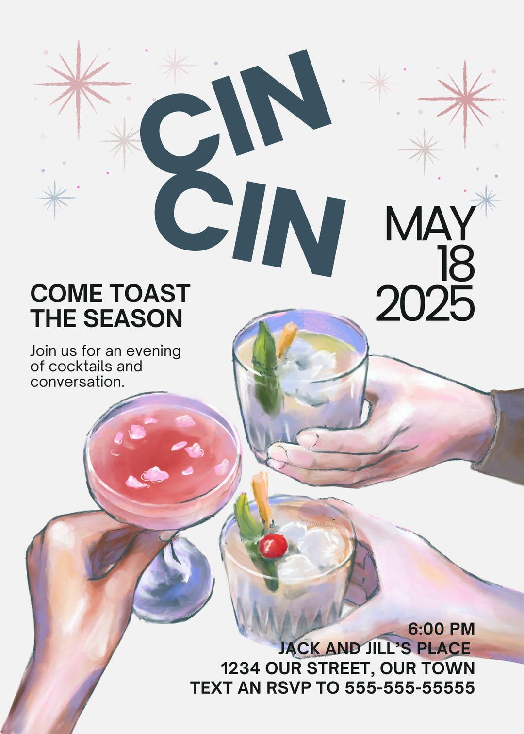 Editable Cocktail Party Invitation Template, Modern Happy Hour Invite ...