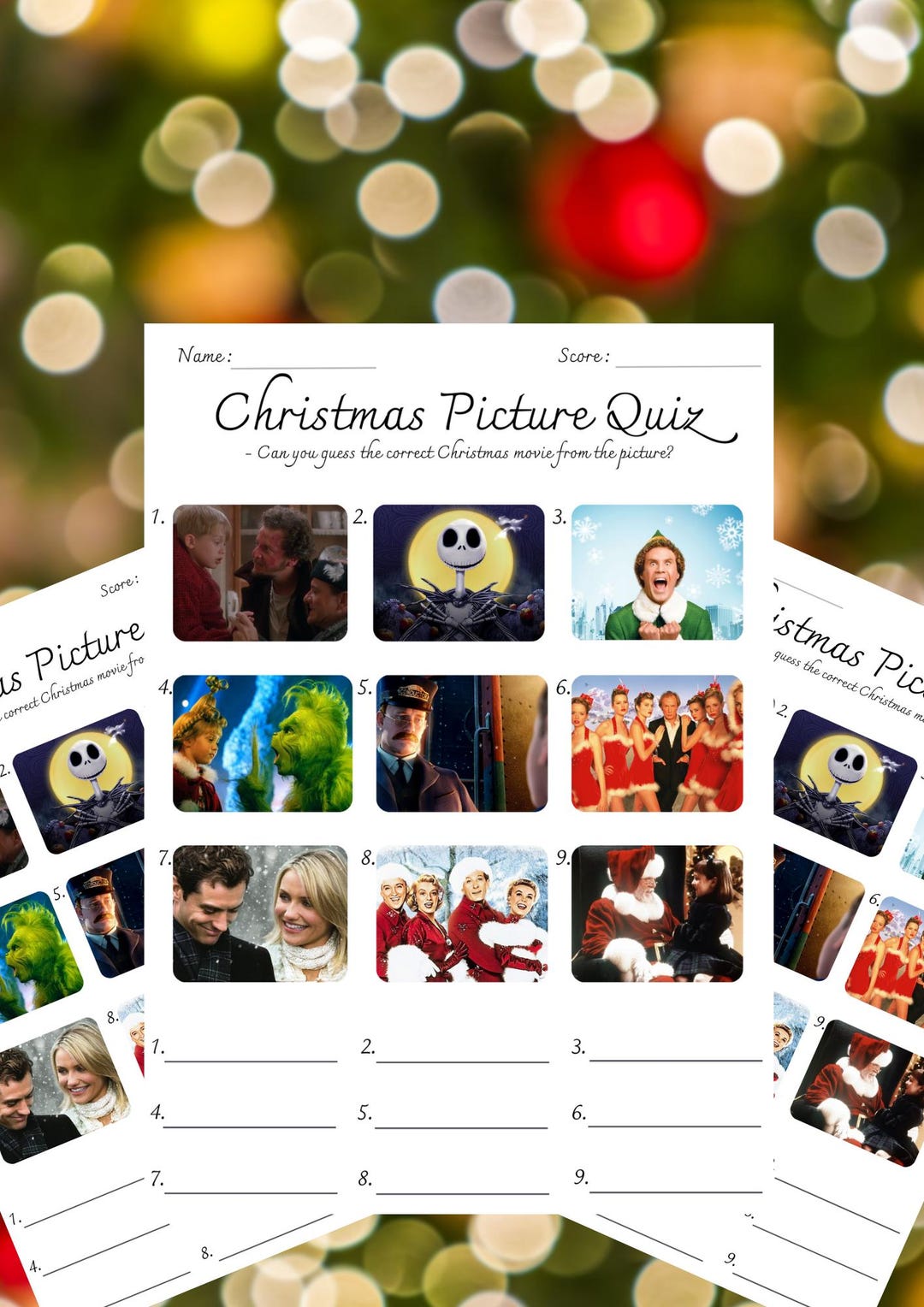 Christmas Movie Picture Quiz Fun Holiday Party Game Printable Festive ...