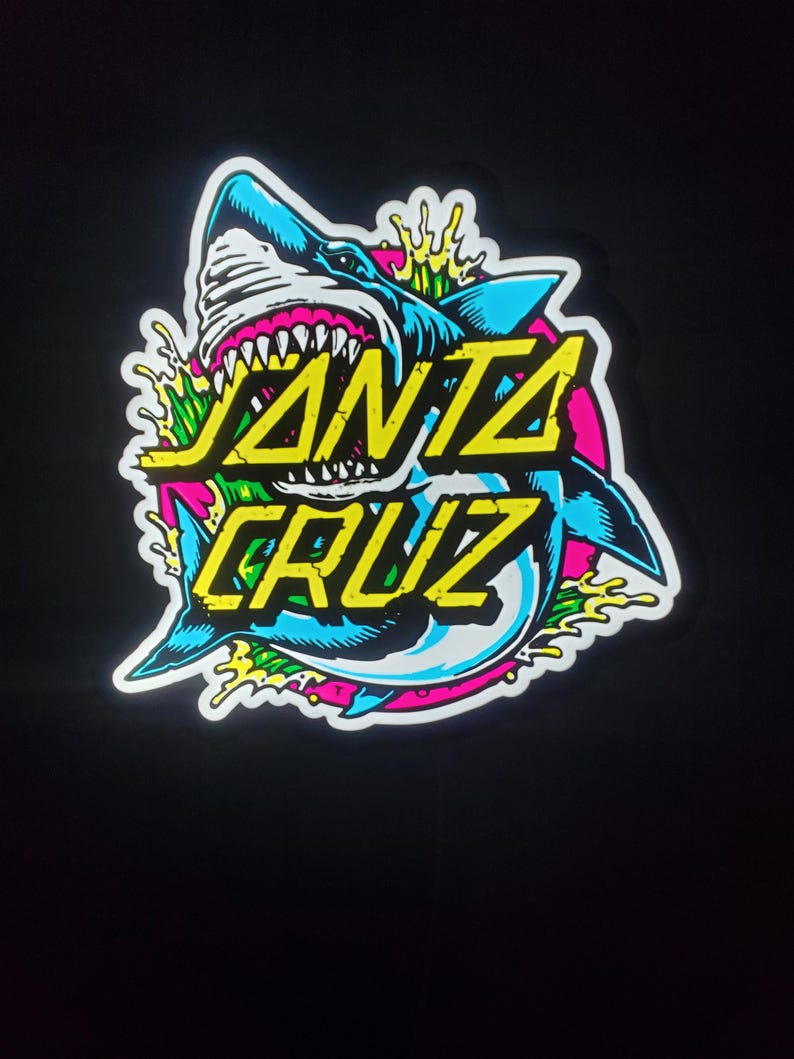 Vintage Santa Cruz Shark Skateboard Logo. Custom Led Lightbox 3D ...