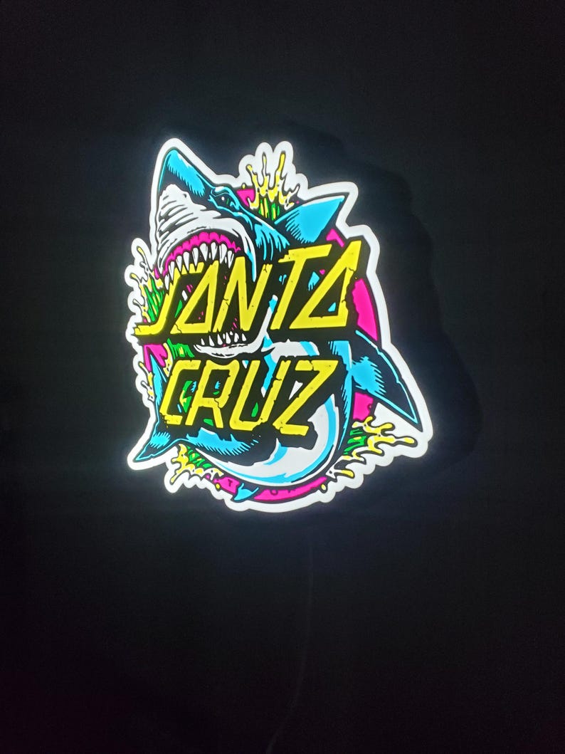 Vintage Santa Cruz Shark Skateboard Logo. Custom Led Lightbox 3D ...