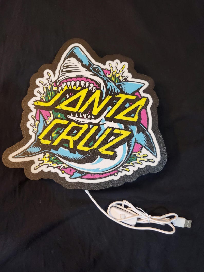 Vintage Santa Cruz Shark Skateboard Logo. Custom Led Lightbox 3D ...