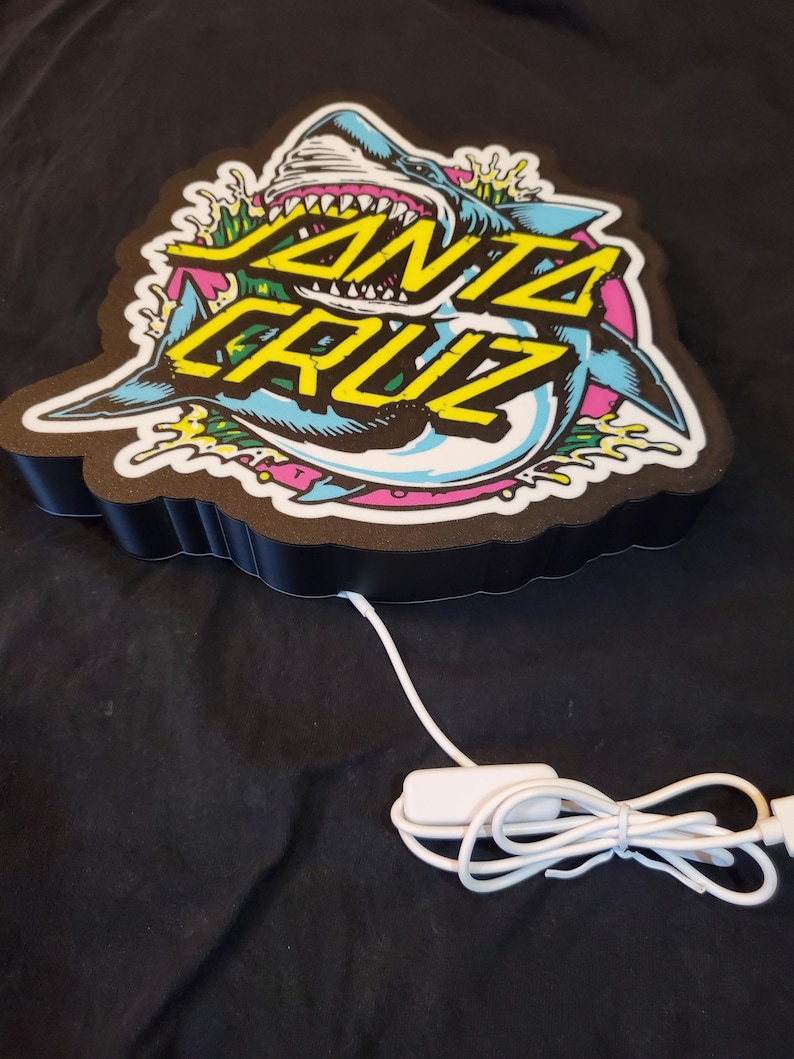 Vintage Santa Cruz Shark Skateboard Logo. Custom Led Lightbox 3D ...