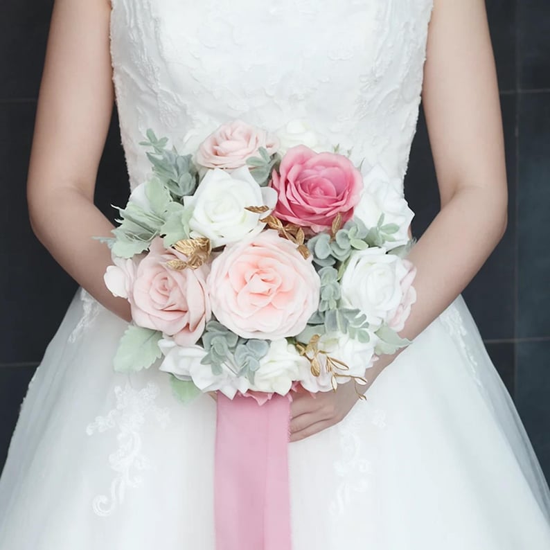 Artificial Rose Wedding Bouquet: Blush Pink Bridal Flowers - Etsy