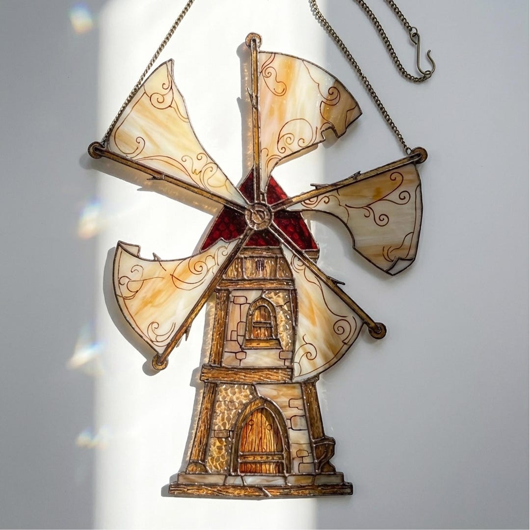 Windmill Stained Glass | UV Printed Translucent Glass Art | Farmhouse ...