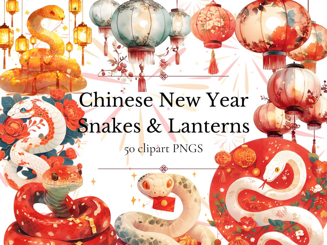 Chinese New Year Snakes and Lanterns Clipart, Lunar New Year Snake ...