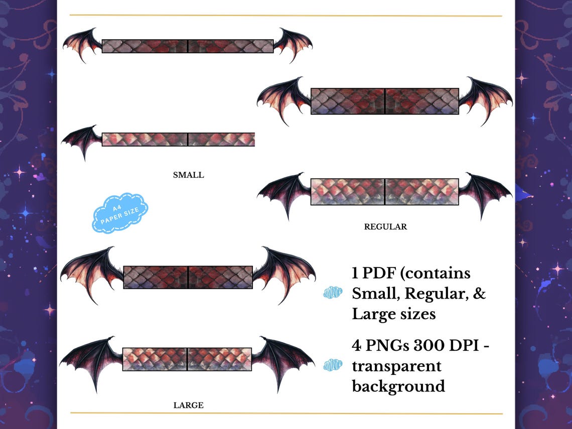 Printable Dragon Wings Bookmark, Folded Bookmarks, Fantasy Design, Gift ...