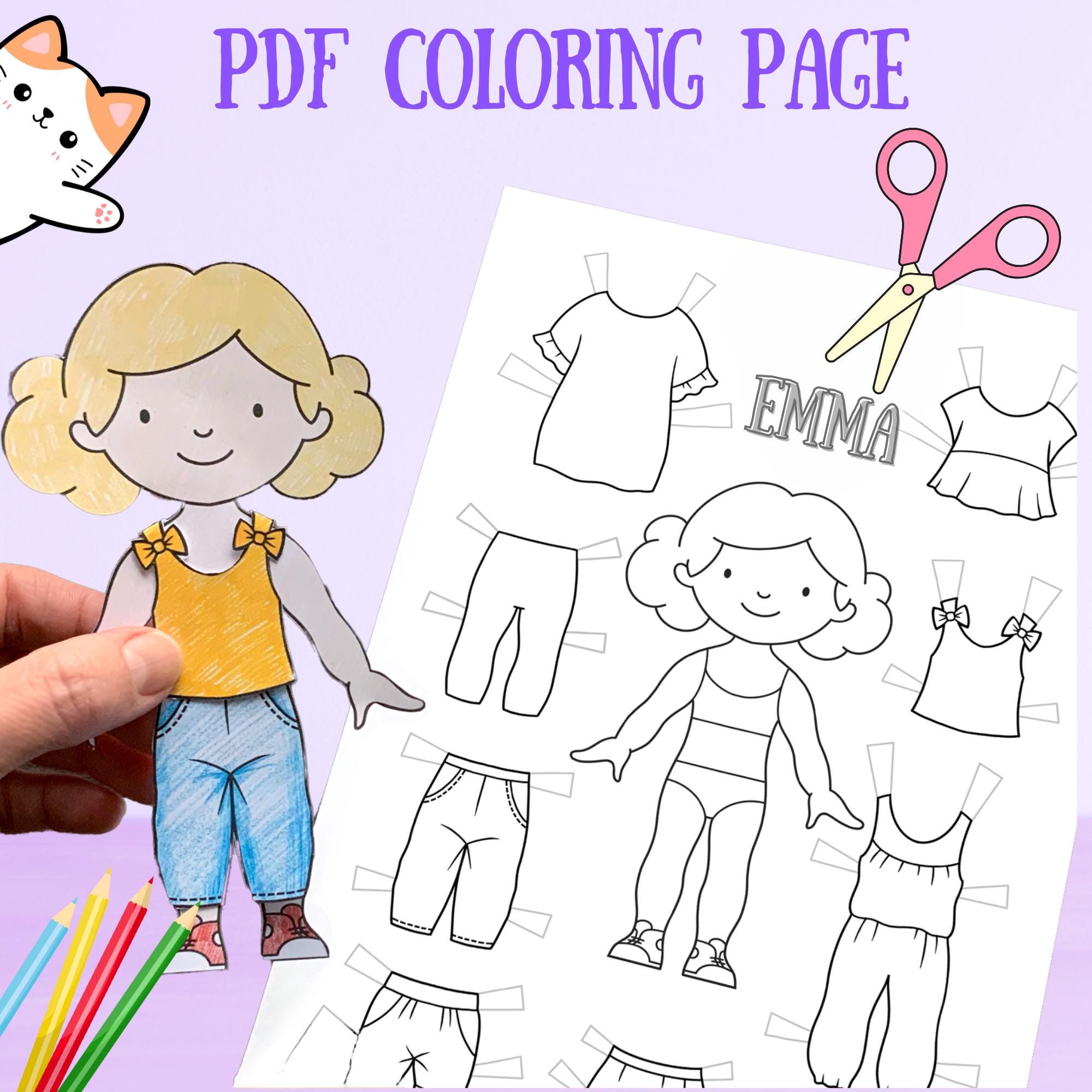 Paper Doll Printable With Clothes. Coloring Page Book. Outline. Digital ...