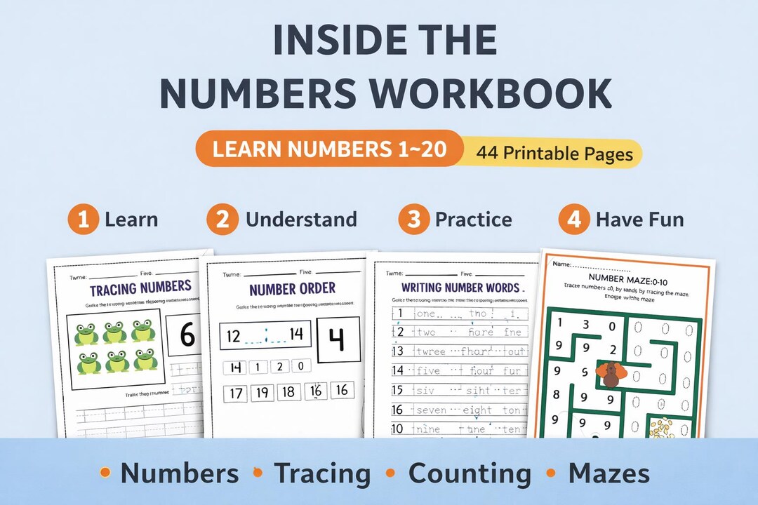 Preschool Numbers Workbook 0–20 | Printable Math Worksheets for Ages 3 ...
