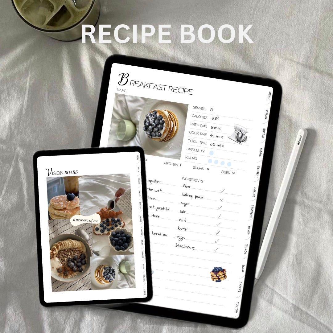 Recipe Digital Planner, Cooking, Planner, Digital, Monthly, Meals, Food ...