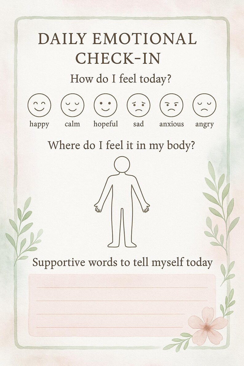 Daily Emotional Check-in Chart | Mental Health Printable | Self-care ...