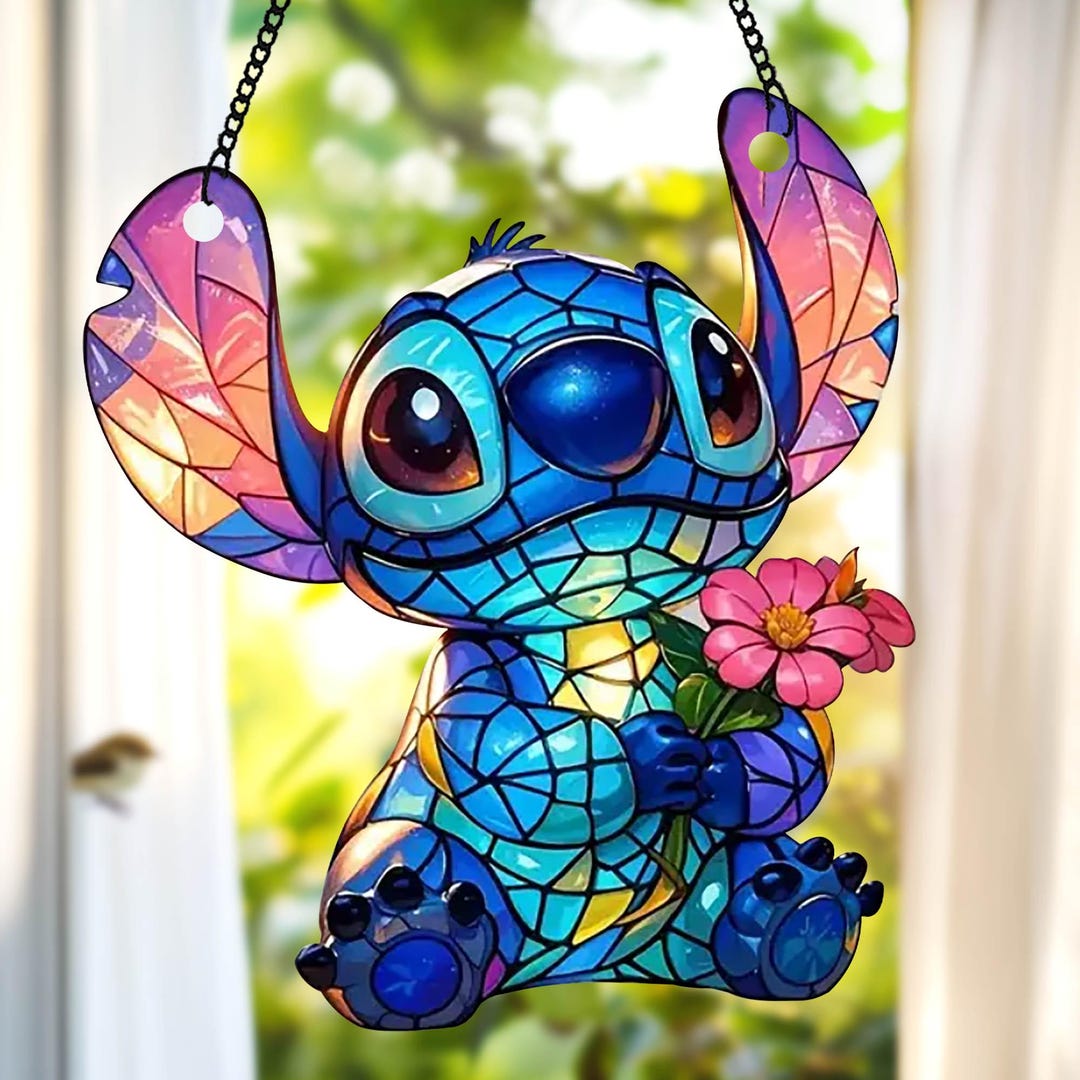 Cute Stitch Figure Suncatcher Stained Glass Effect Acrylic Window ...