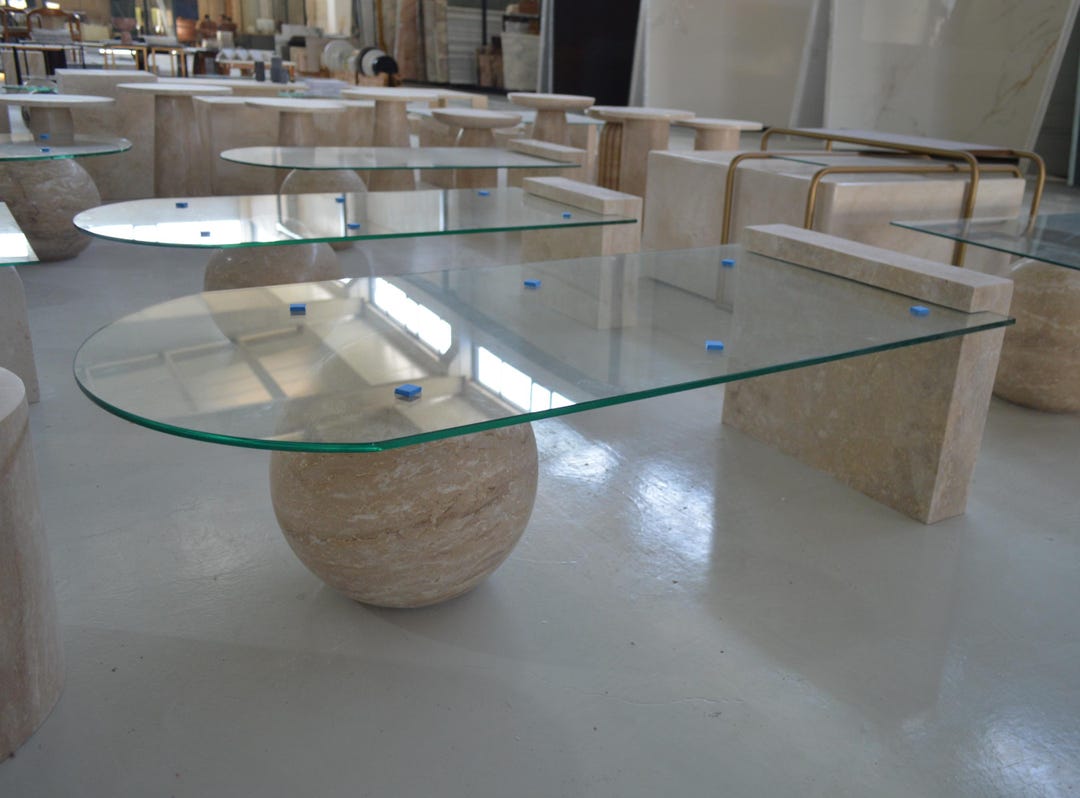 Travertine & Glass Coffee Table - 100% Natural Stone - Handmade With ...