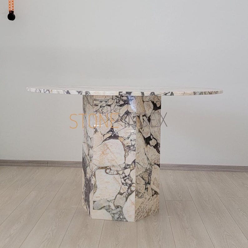 Handmade Round Calacatta Viola Marble Dining Table – Modern Stone ...