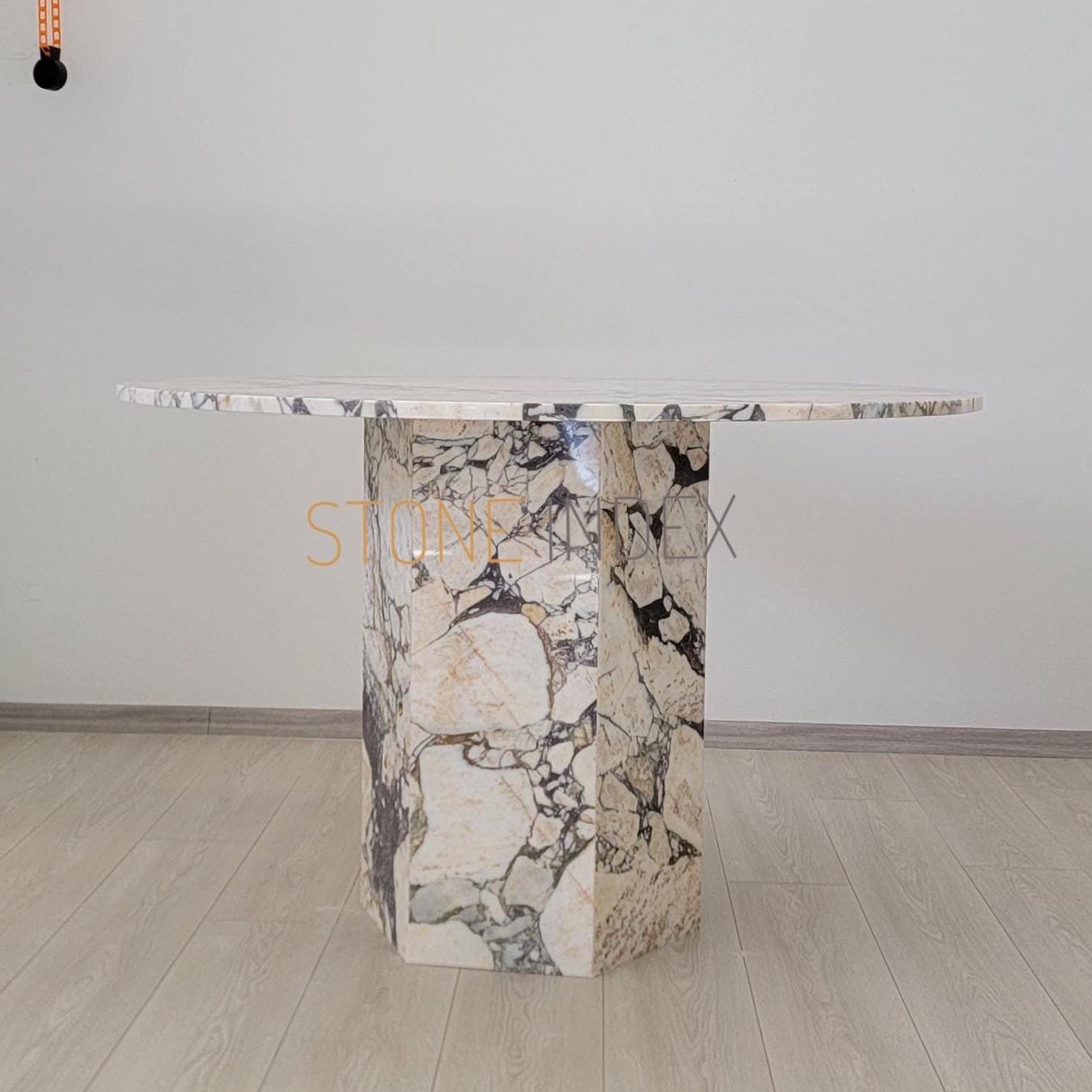 Handmade Round Calacatta Viola Marble Dining Table – Modern Stone ...