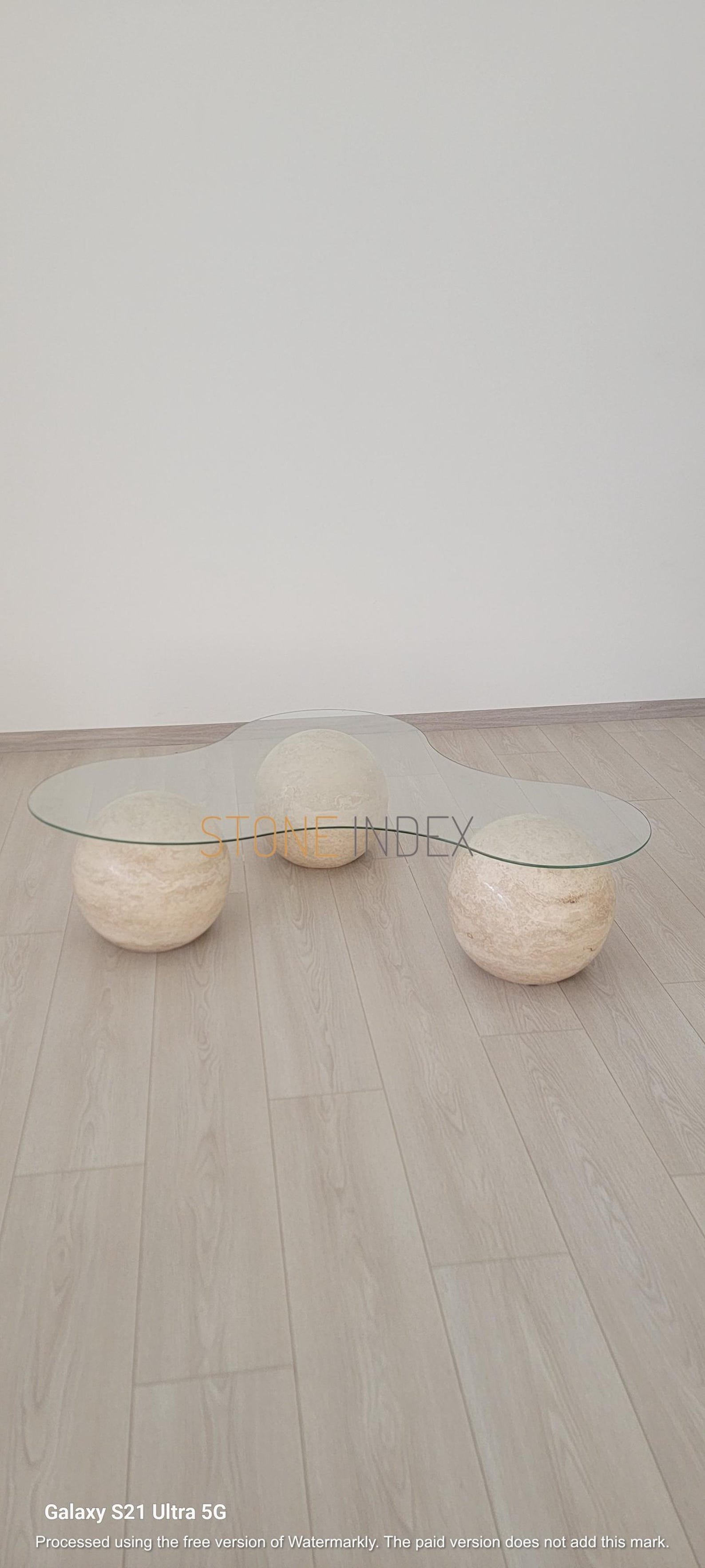 Travertine & Glass Coffee Table - 100% Natural Stone - Handmade With ...