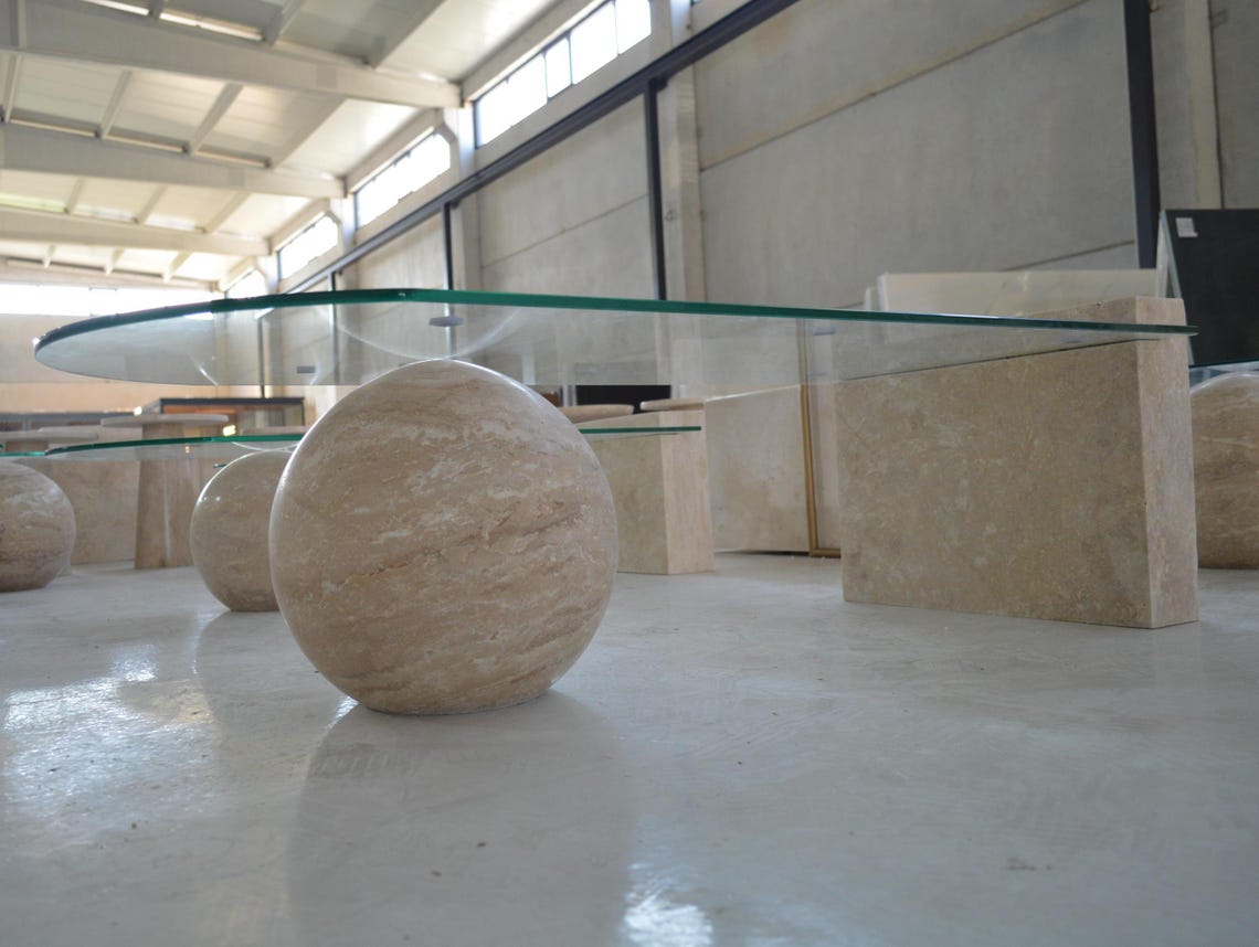 Travertine & Glass Coffee Table - 100% Natural Stone - Handmade With ...