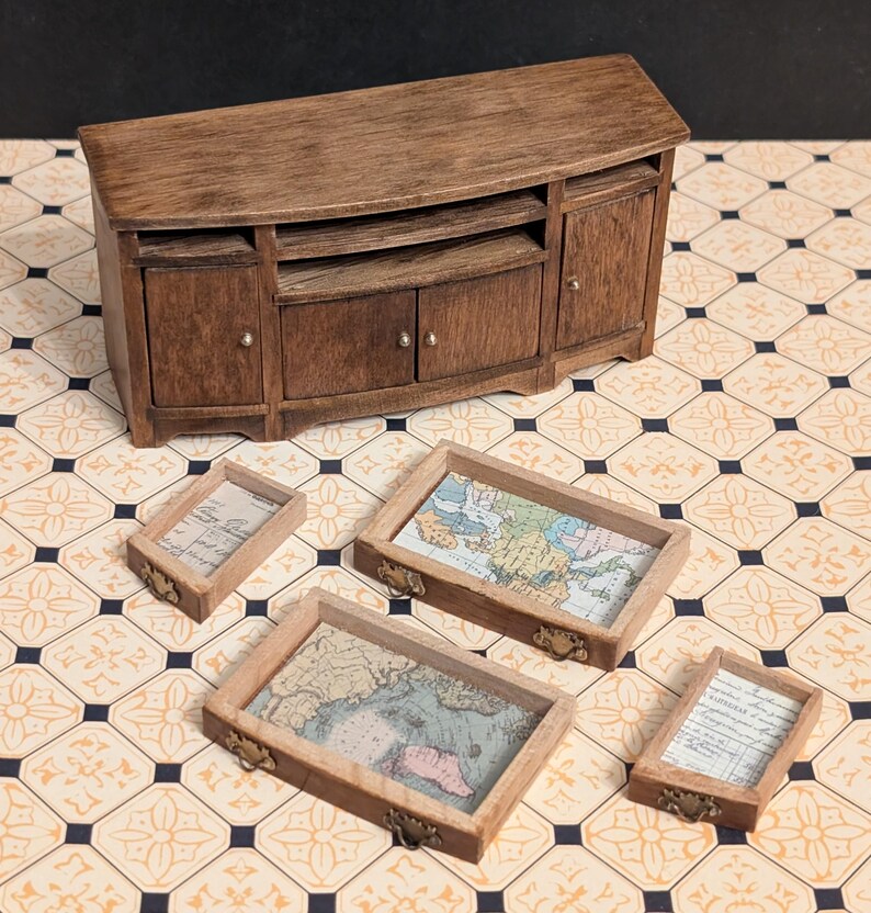 Vintage Mini Curved American Colonial Dollhouse Sideboard- Cabinet- 4 ...