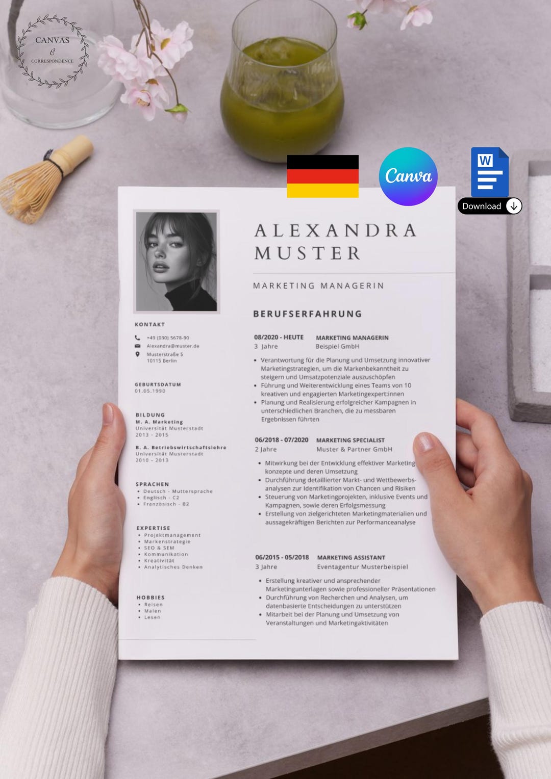Modern Digital Resume Template in German, Editable Template for ...