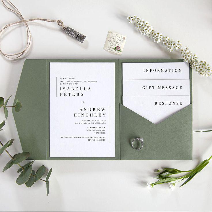 5x7 Trifold Wedding Invitation, Pre-made A7 Pocket Invitations, 25 per ...