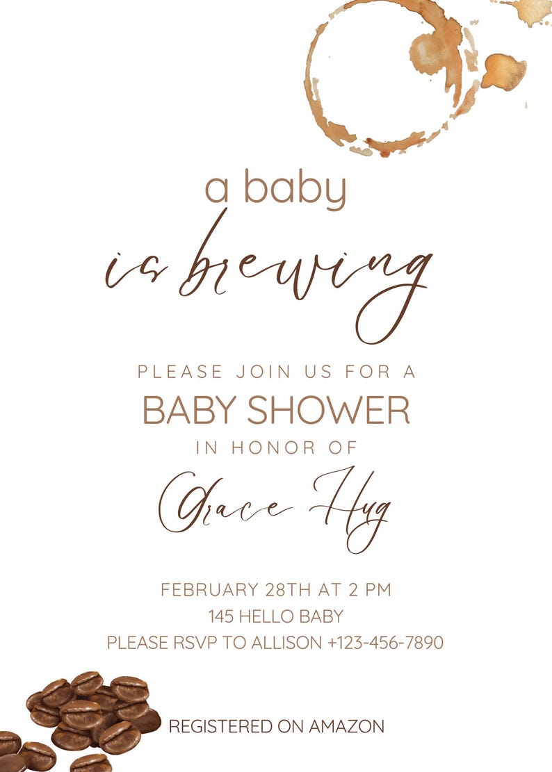 Coffee Bean Baby Shower Invitation, Editable A Baby is Brewing Coffee ...