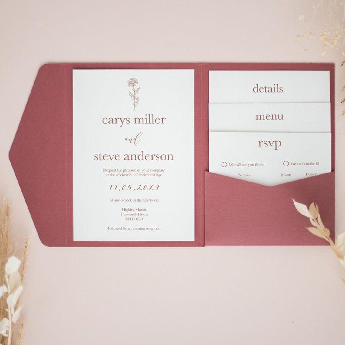 5x7 Trifold Wedding Invitation, Pre-made A7 Pocket Invitations, 25 per ...