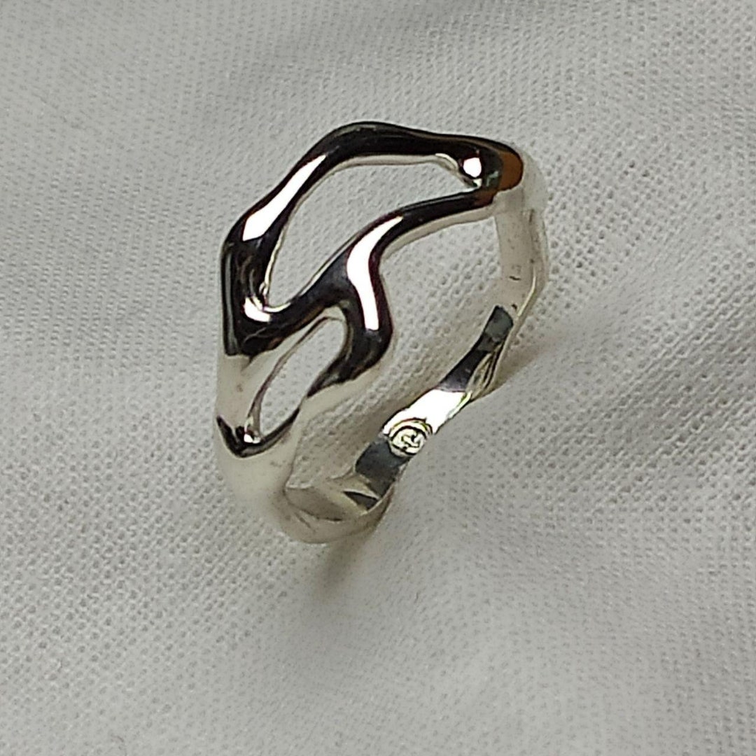 Wavy Ring, Sterling Silver Wave Ring, Curved Ring, Thin Wavy Ring ...