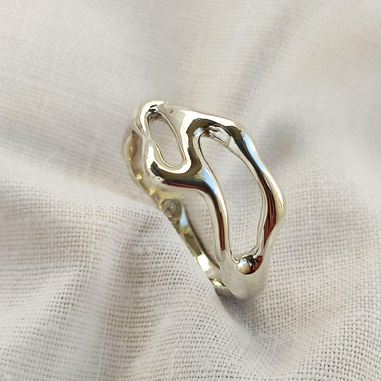 Wavy Ring, Sterling Silver Wave Ring, Curved Ring, Thin Wavy Ring ...