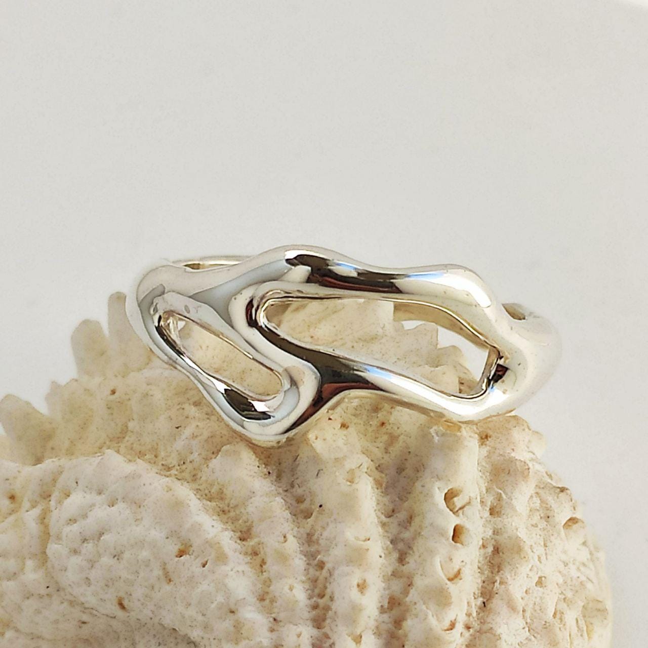 Wavy Ring, Sterling Silver Wave Ring, Curved Ring, Thin Wavy Ring ...