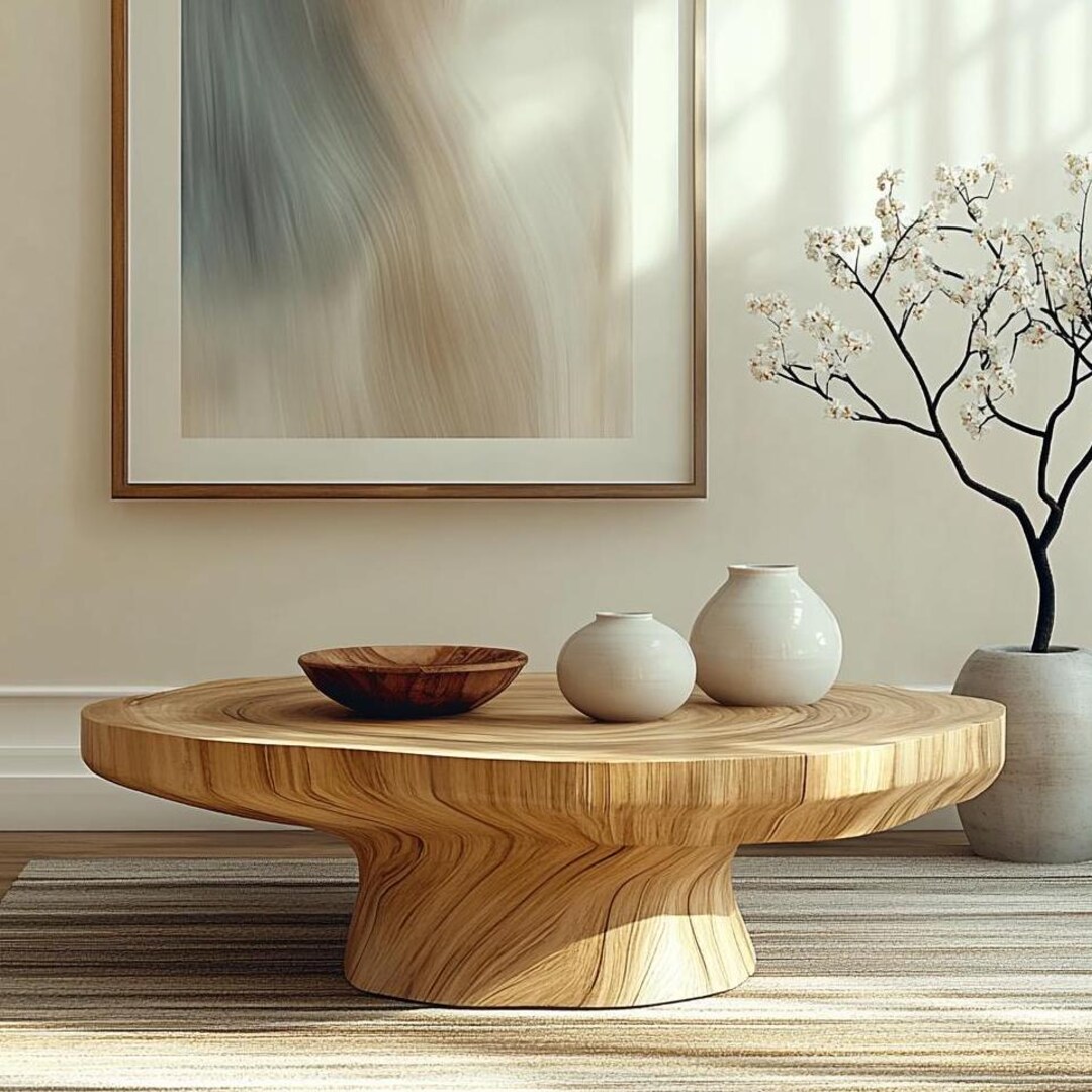 Handcrafted Solid Wood Coffee Table Natural Wood Coffee Table Round ...