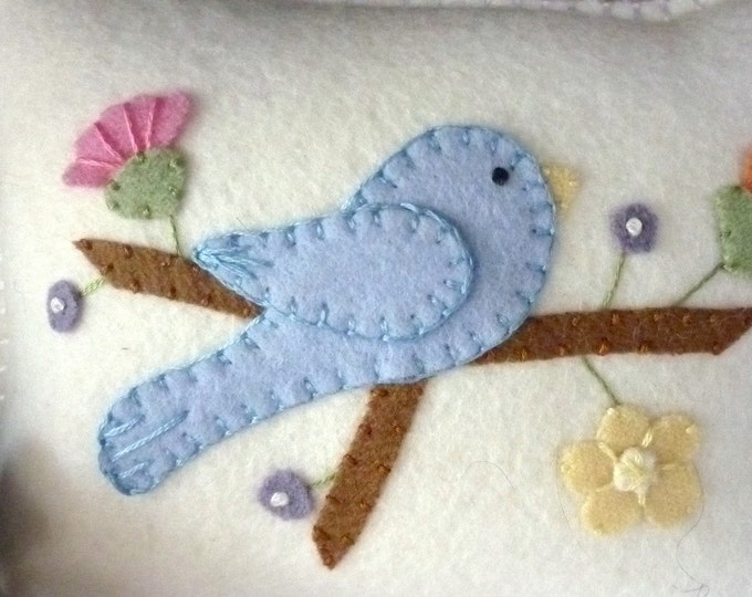 Wool Felt Spring Bluebird & Flower Penny Rug Pincushion Shelf - Etsy