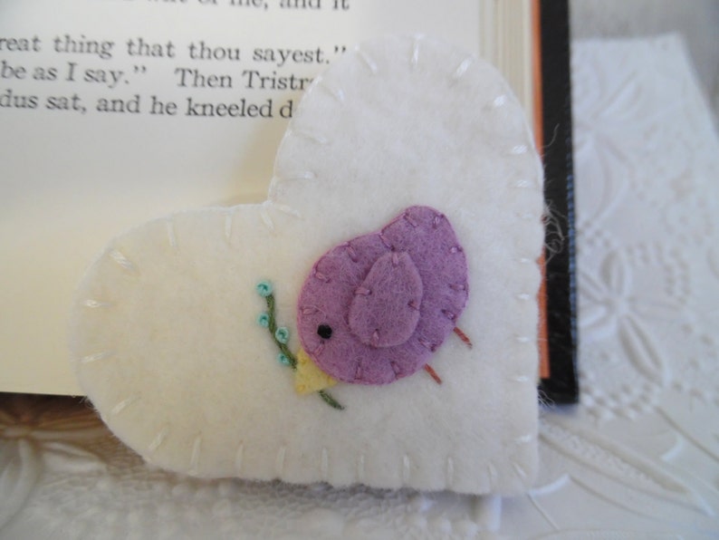 Corner Felt Bookmark Bird Heart Purple Flower Wool Felted Book - Etsy