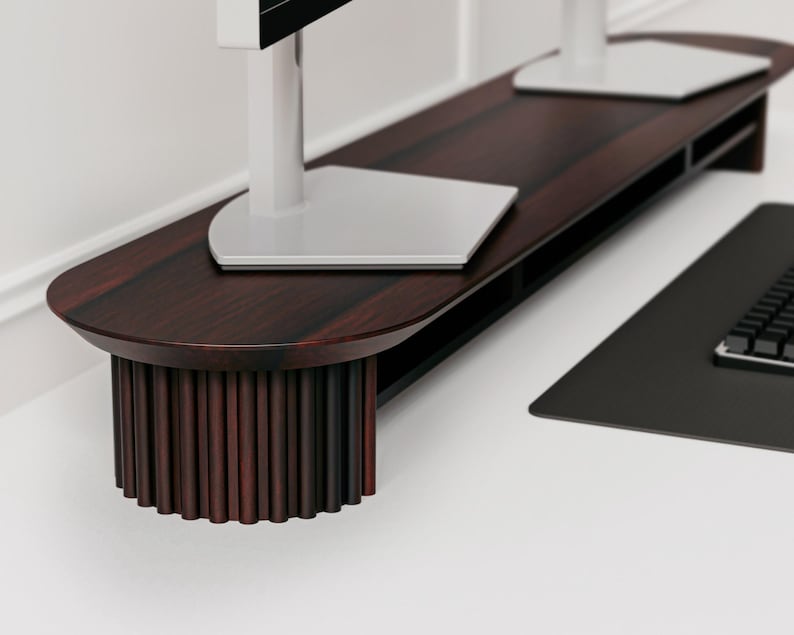 Fluted Monitor Stand - Handmade Large Solid Wood Desk Riser | Dark ...
