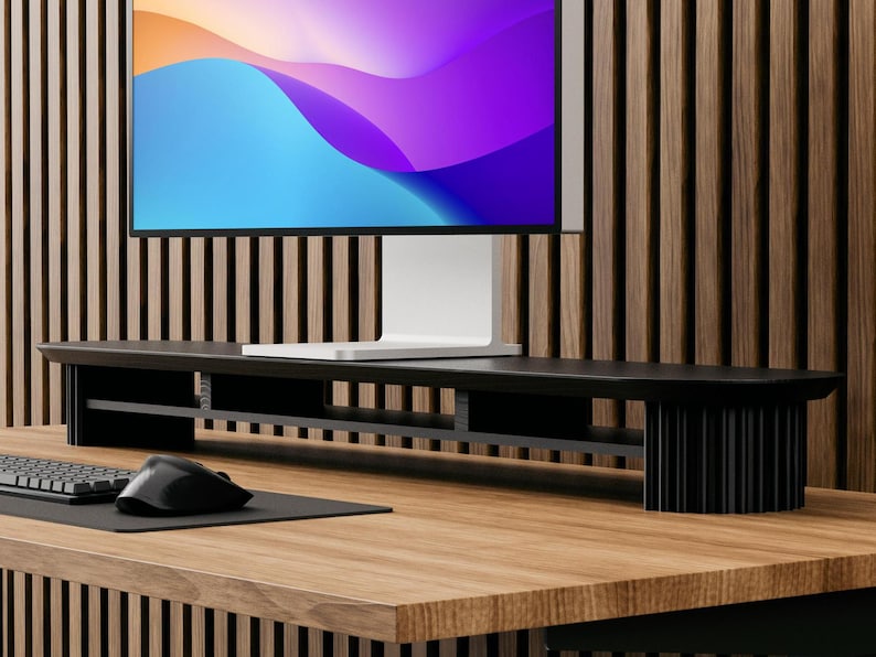 Fluted Monitor Stand - 46 Inch Large Solid Wood Desk Riser | Supports ...