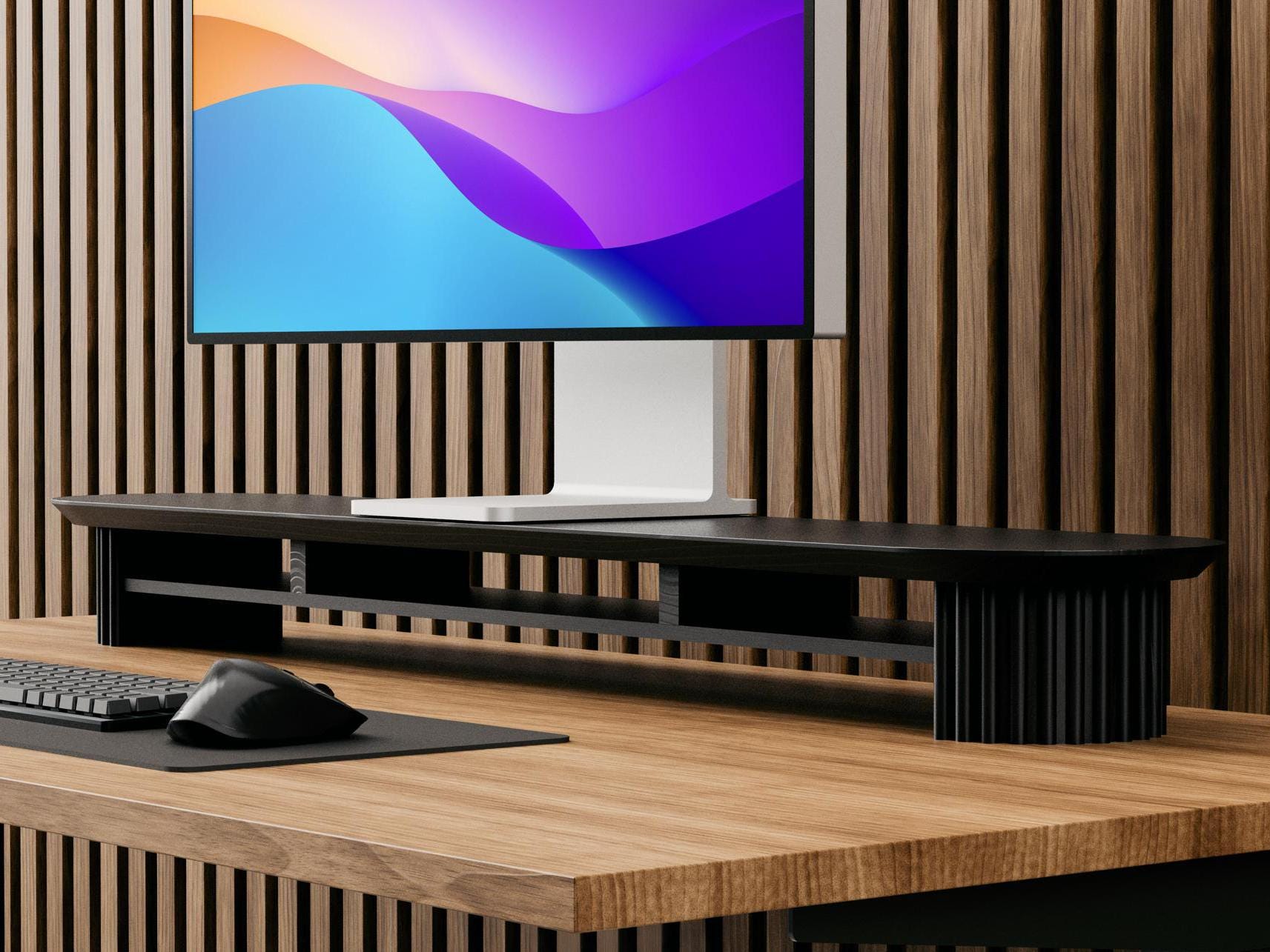 Fluted Monitor Stand - 46 Inch Large Solid Wood Desk Riser | Supports ...