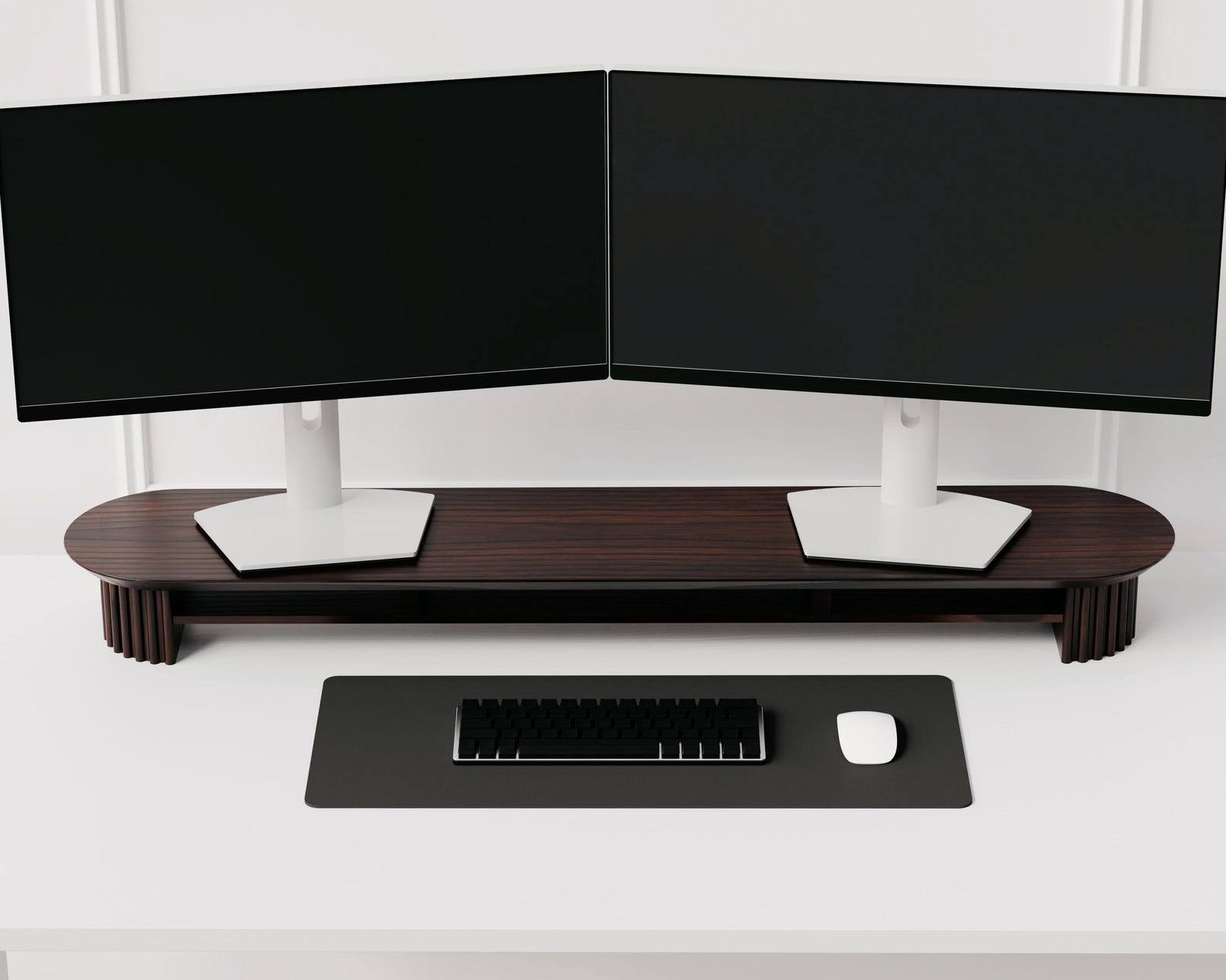 Fluted Monitor Stand - Handmade Large Solid Wood Desk Riser | Dark ...