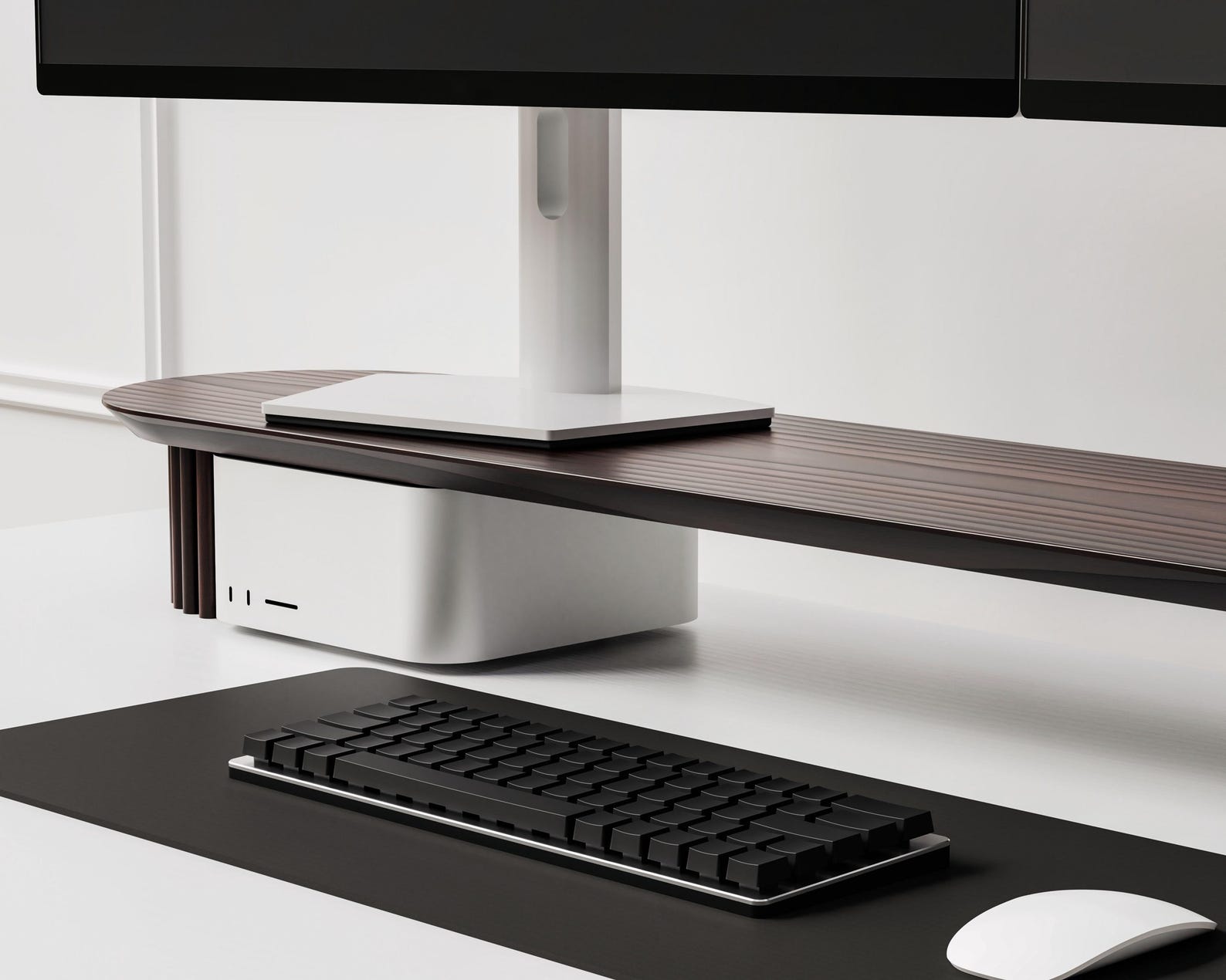 Fluted Monitor Stand - Handmade Large Solid Wood Desk Riser | Dark ...