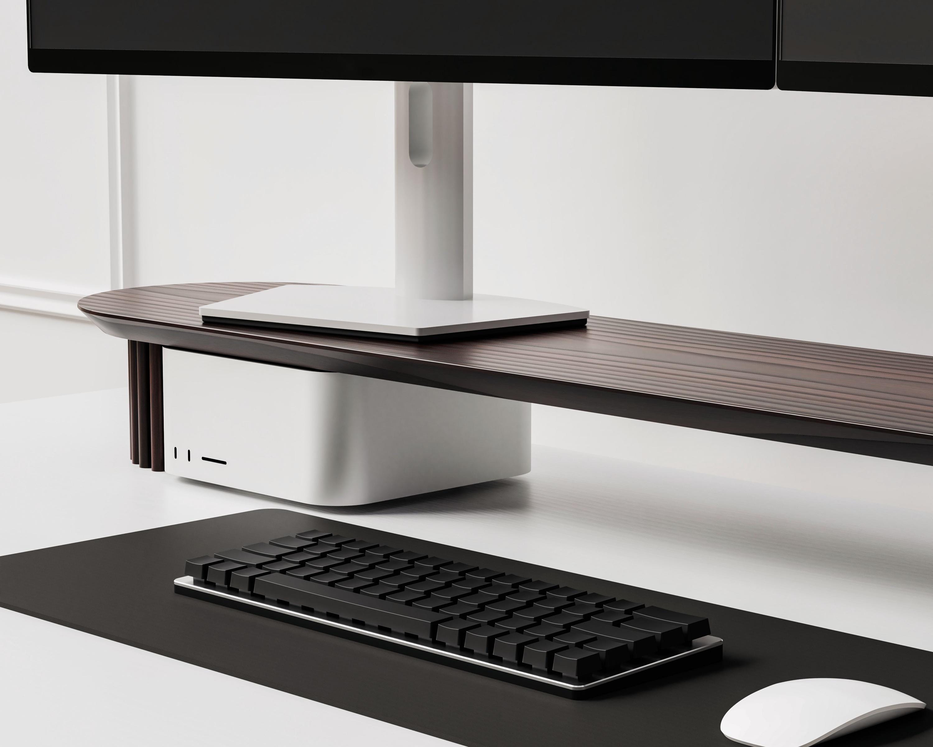 Fluted Monitor Stand - Handmade Large Solid Wood Desk Riser | Dark ...