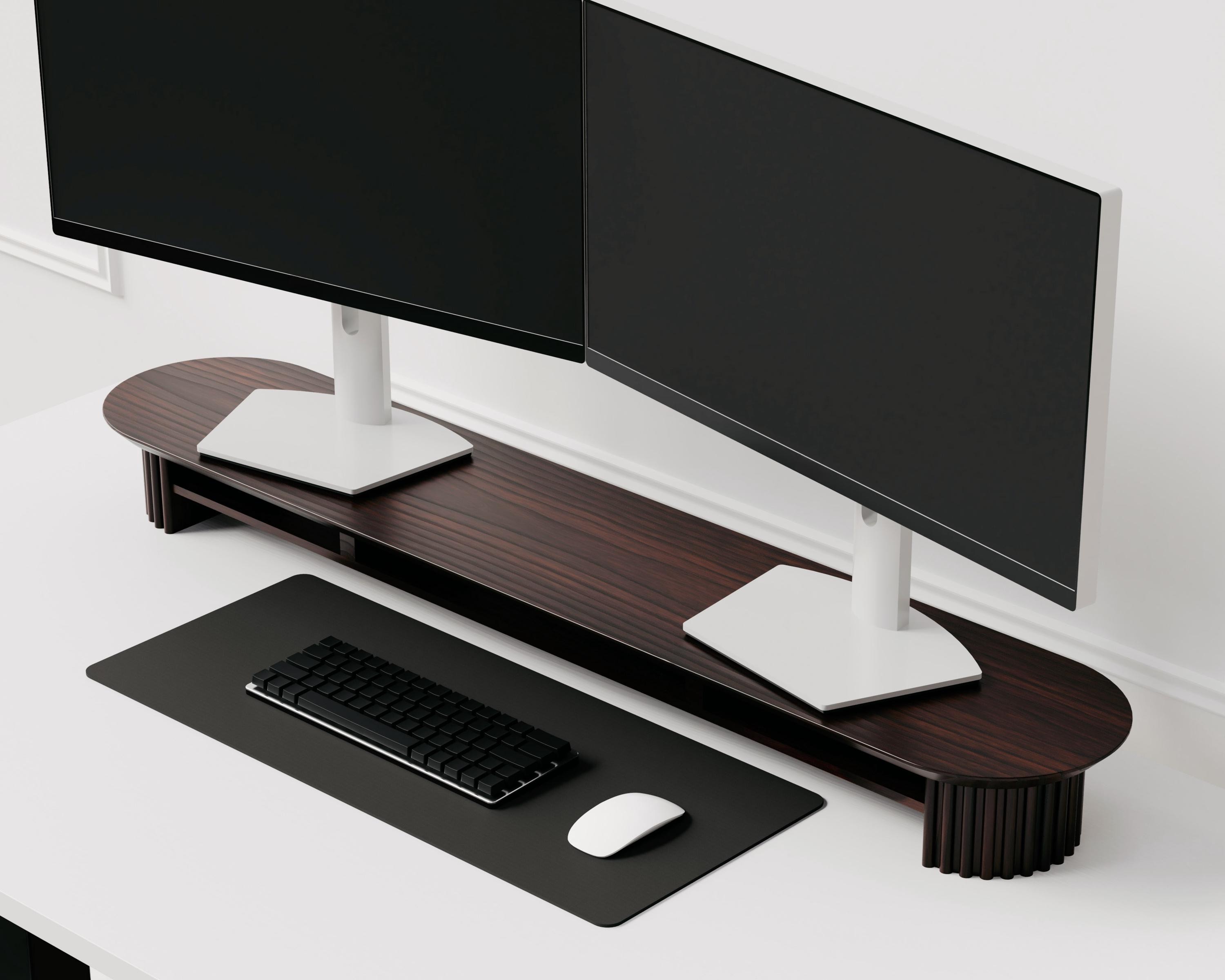 Fluted Monitor Stand - Handmade Large Solid Wood Desk Riser | Dark ...