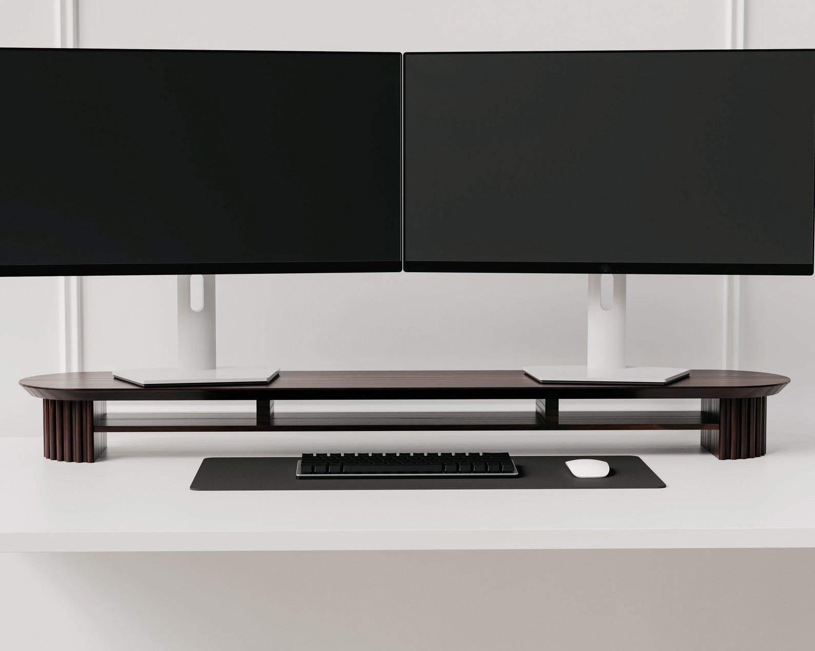 Fluted Monitor Stand - Handmade Large Solid Wood Desk Riser | Dark ...