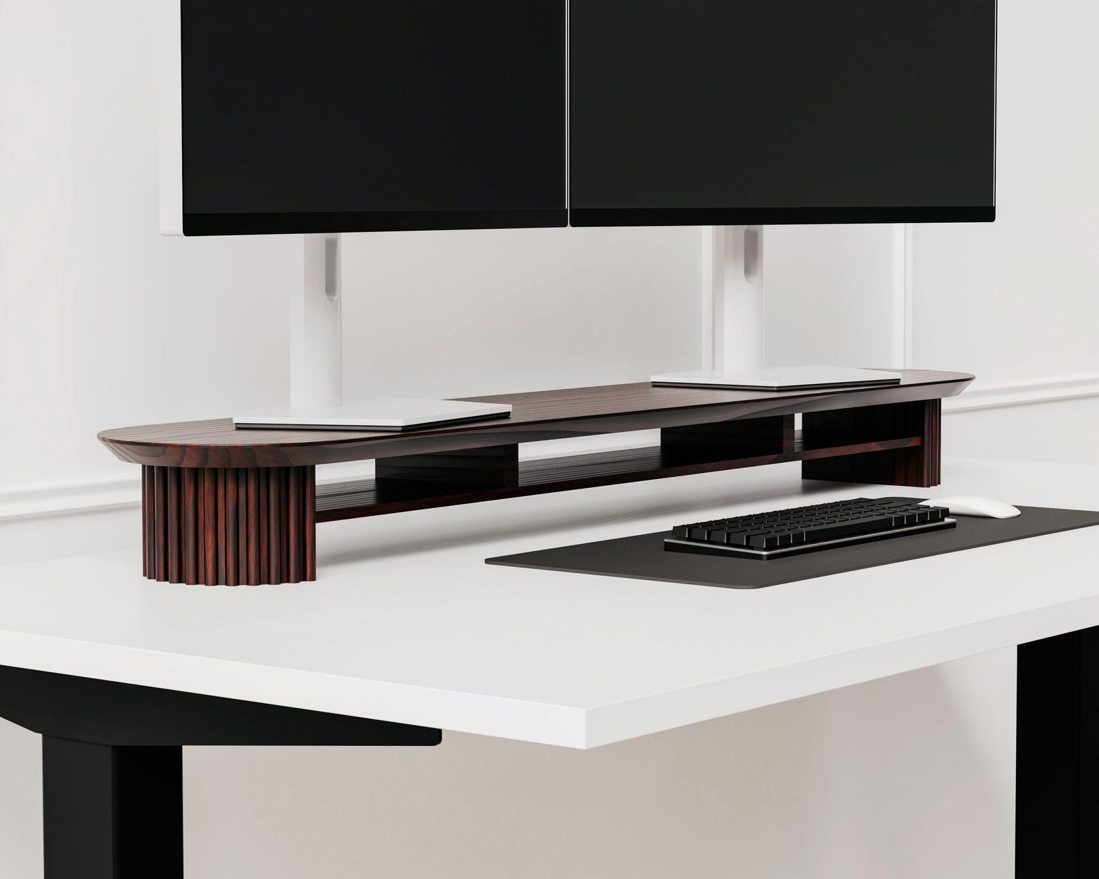 Fluted Monitor Stand - Handmade Large Solid Wood Desk Riser | Dark ...