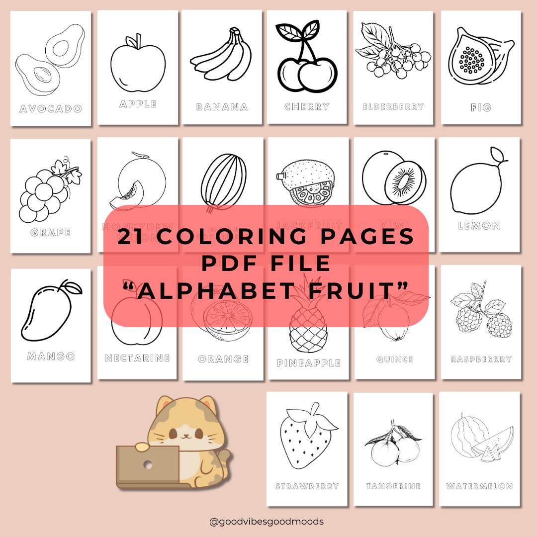 Alphabet Fruit Coloring Book for Children - Etsy