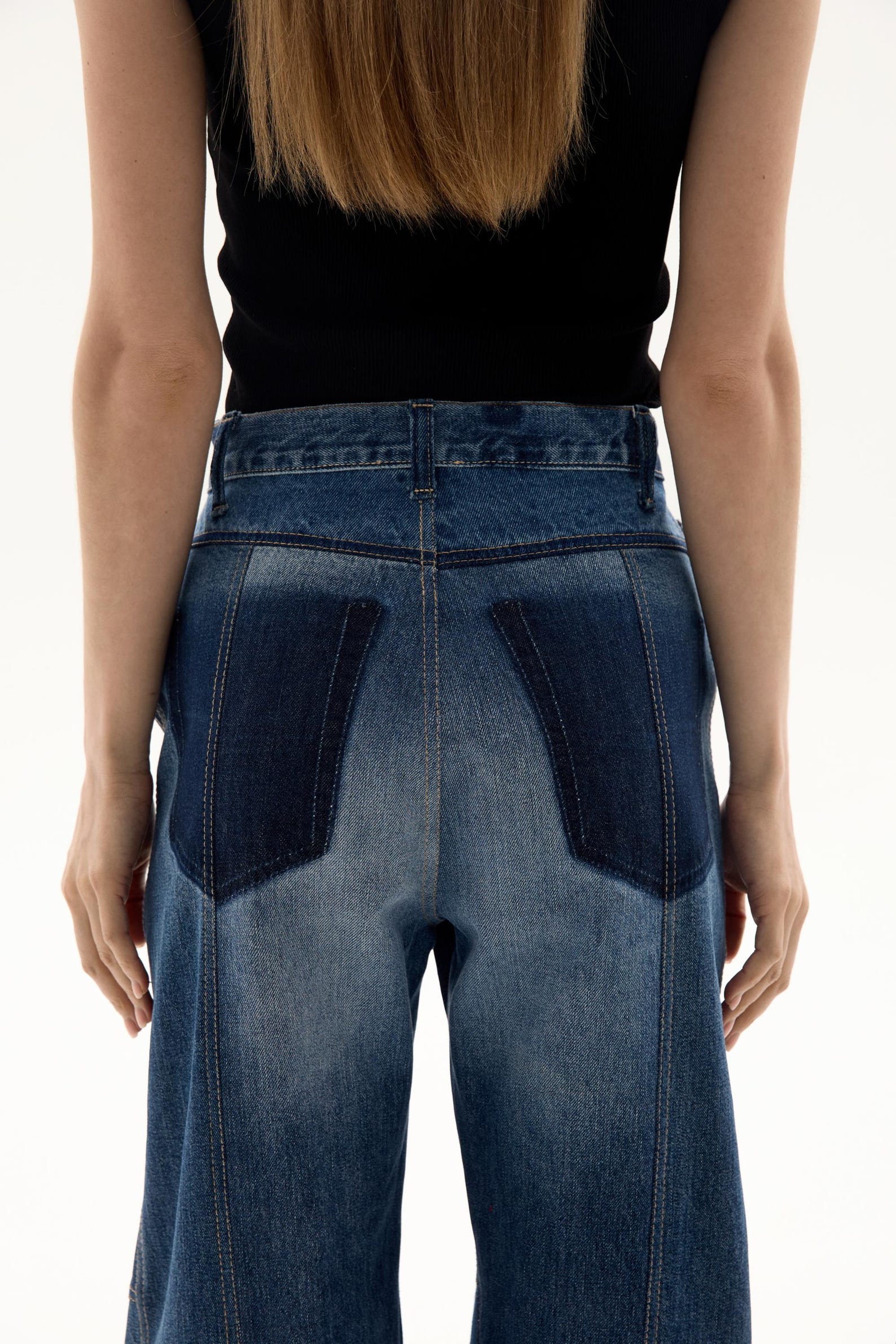 Blue Patchwork Jeans, Custom Jeans, Mid-rise, Wide, Relaxed Fit ...