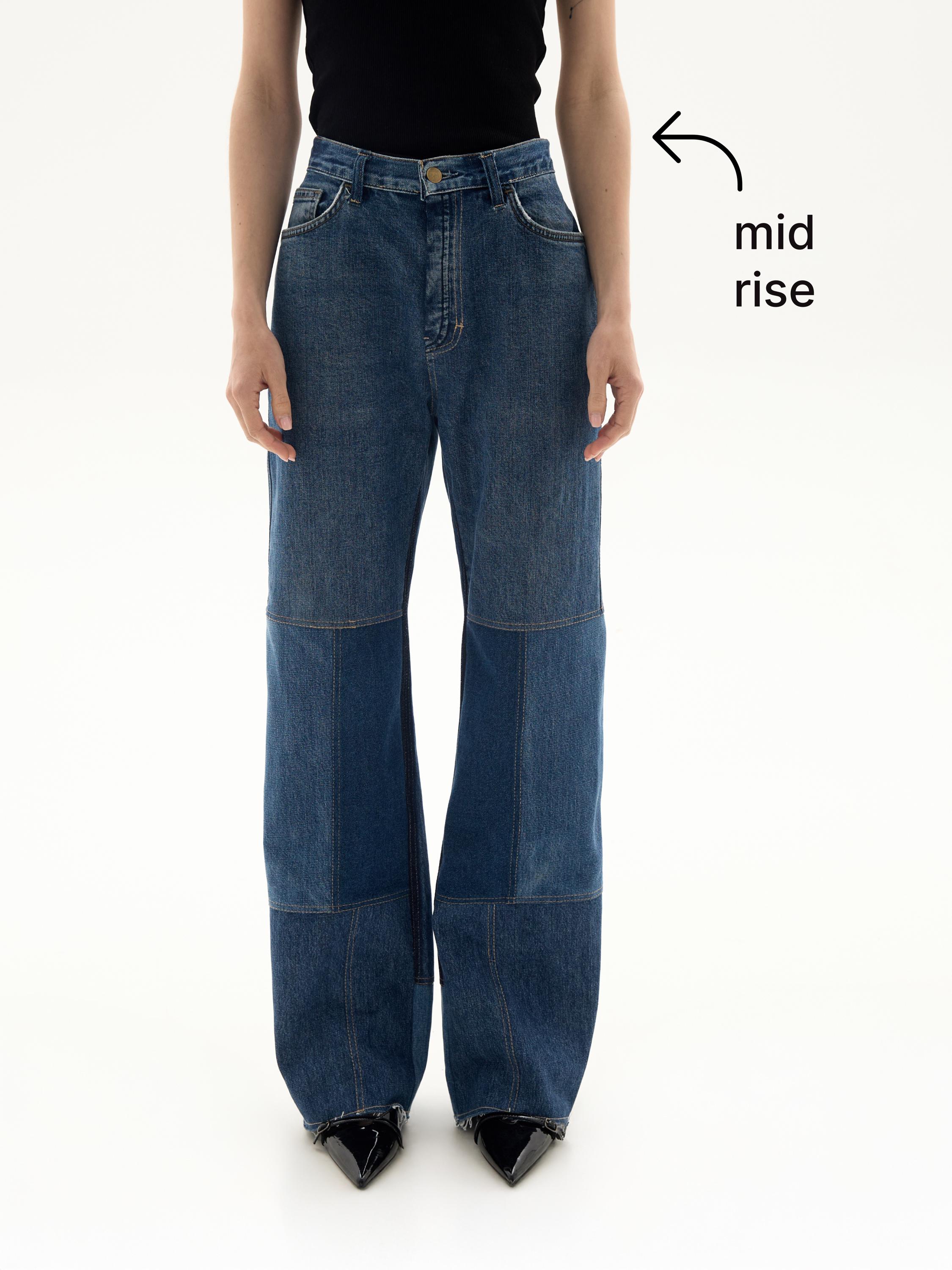 Blue Patchwork Jeans, Custom Jeans, Mid-rise, Wide, Relaxed Fit ...